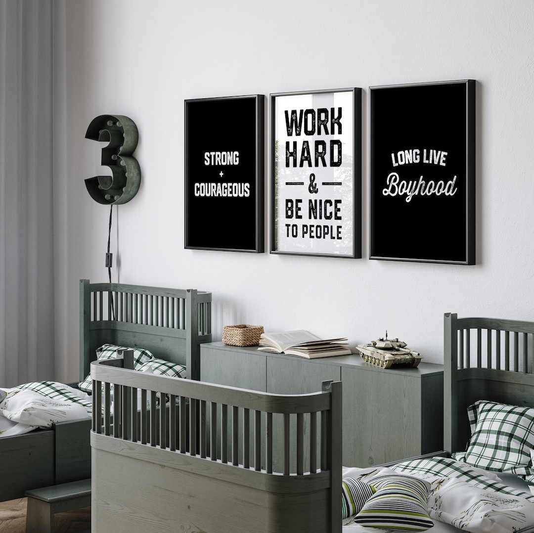 Retro Wording Art, Inspirational Quotes, Boys Room Decor, Black and ...