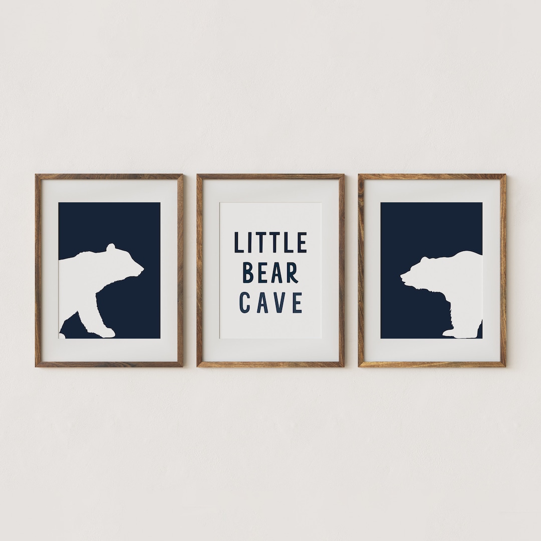 Little Bear Cave, Bear Nursery Art, Navy Bears Prints, Woodland Wall ...