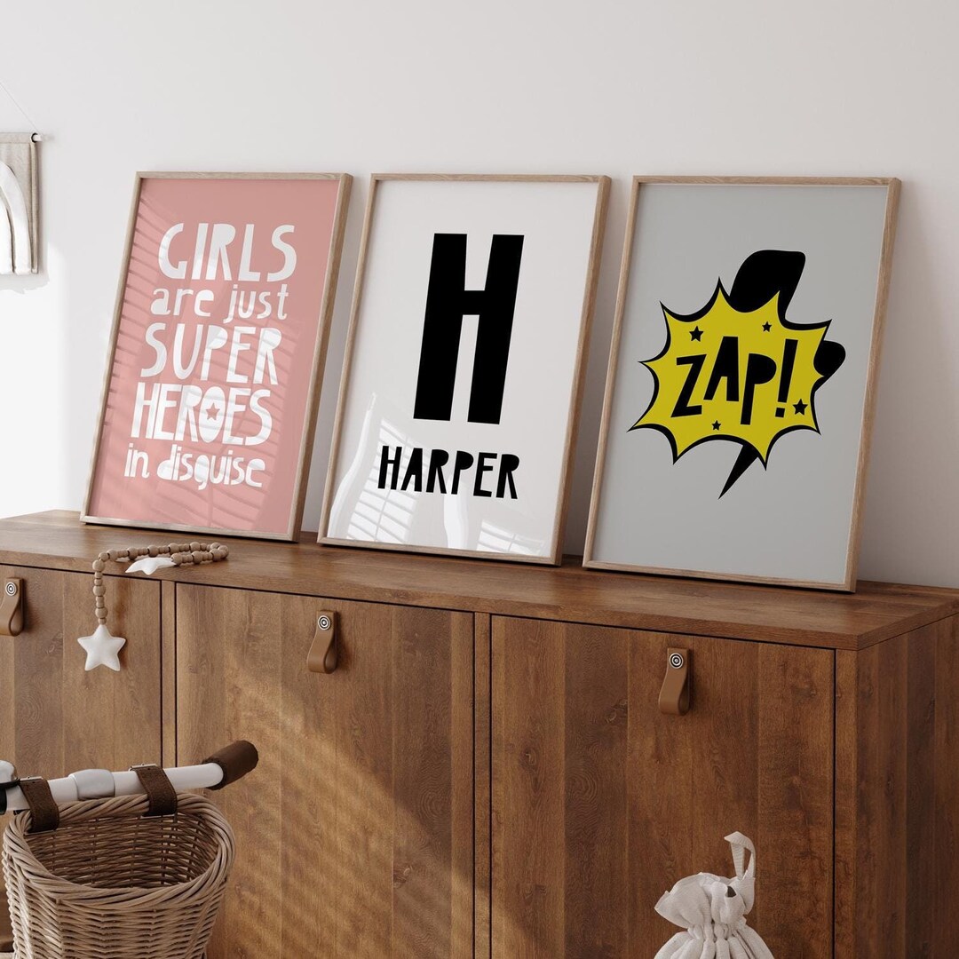 Girl Superhero Art Prints: Custom Name, Initial, Zap! (digital Download ...