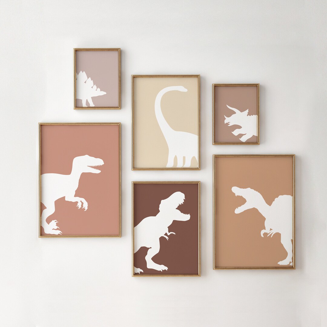 Boho Dinosaur Set of 6 Nursery Art Prints, Girl Dinosaur Nursery Wall ...