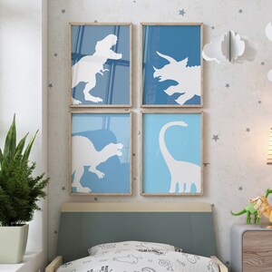 Minimalist Blue Dinosaurs, Set of 4 Digital Prints, Toddler Room Wall ...