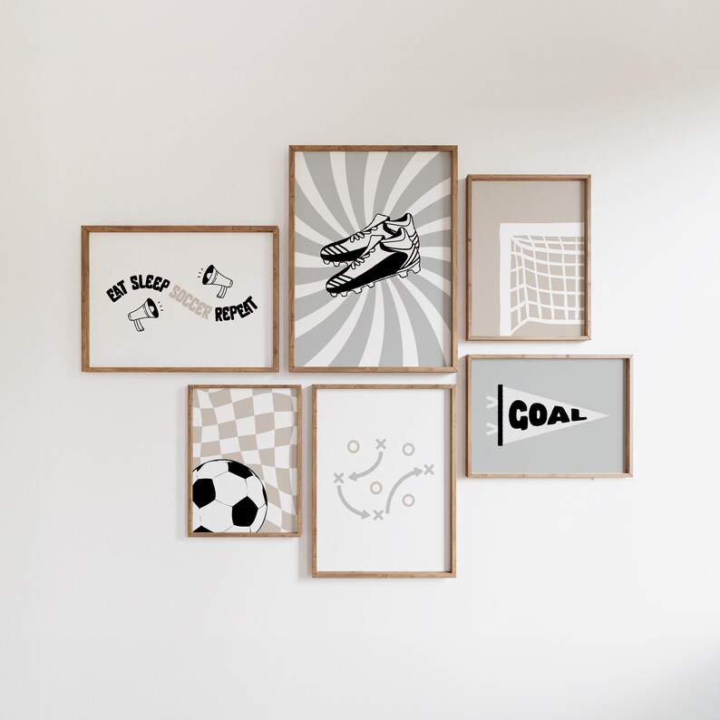 Soccer Nursery Art Prints: Set of 6, Gray & White (digital Download) - Etsy