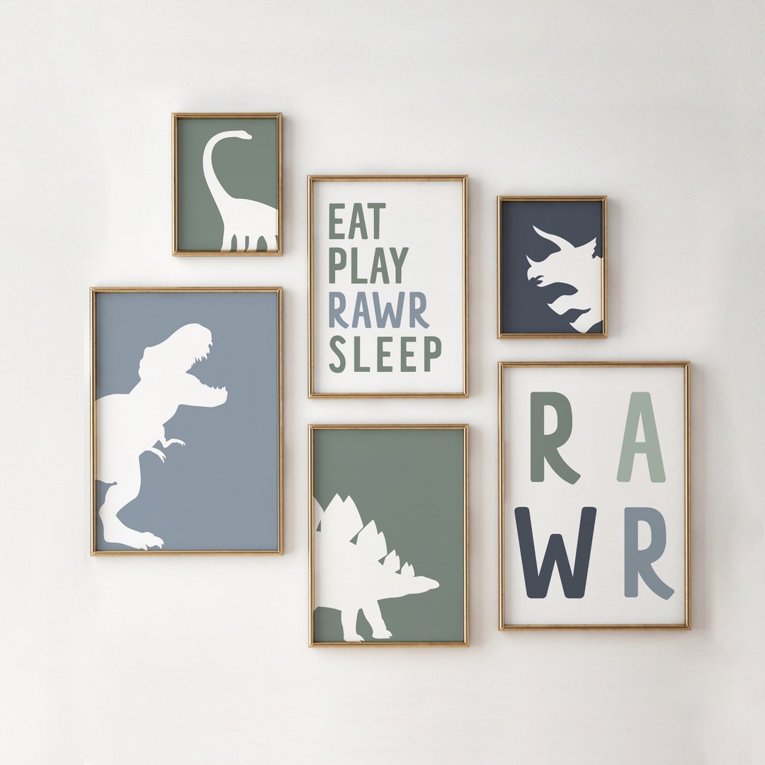 Dinosaur Gallery Wall Art, Set of 6 Prints, Dino Nursery Decor, Prints ...