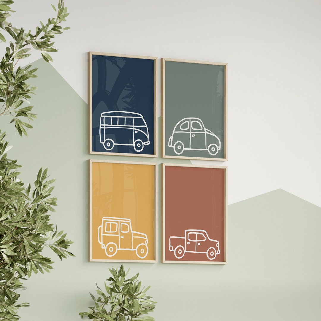Car Nursery Prints, Printable Set of 4, Boy Nursery Decor, Car Poster ...