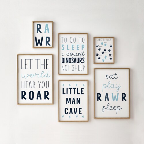 Dino Nursery Wall Art Navy Blue Printables Dinosaur Set 6 - Etsy