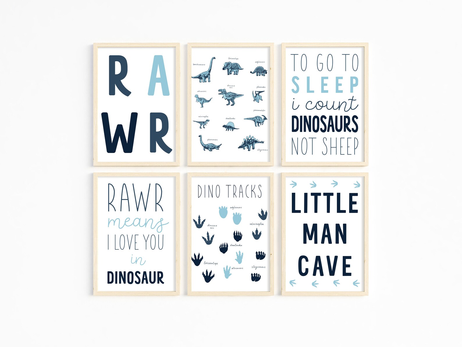 Dino Nursery Wall Art Navy Blue Printables Dinosaur Set 6 | Etsy