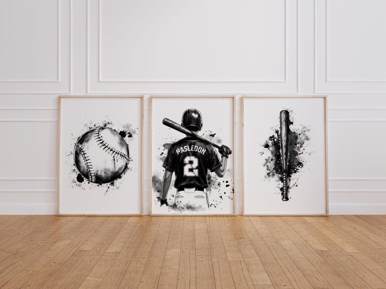 Personalized Baseball Wall Art Set of 3 Prints - Custom Name & Number ...