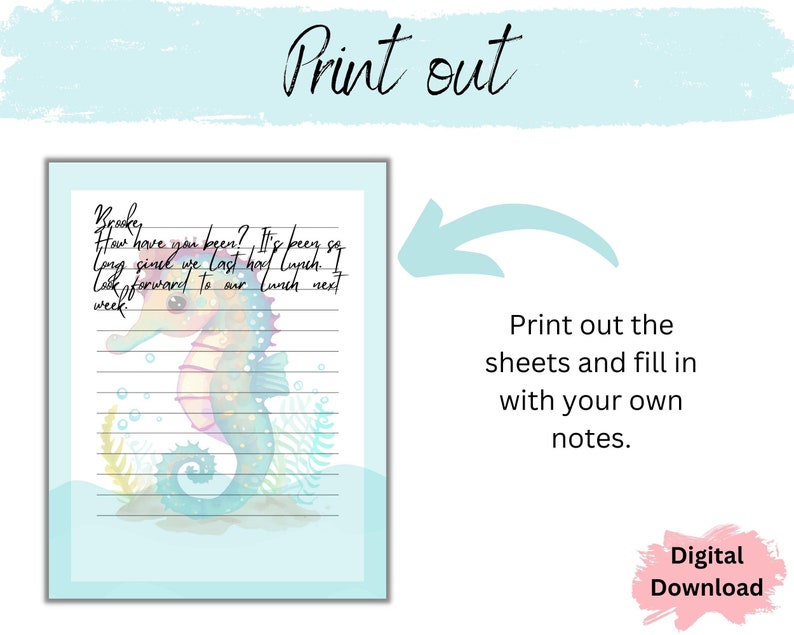 Digital Ocean Stationery Printable Note Paper Download Lined - Etsy