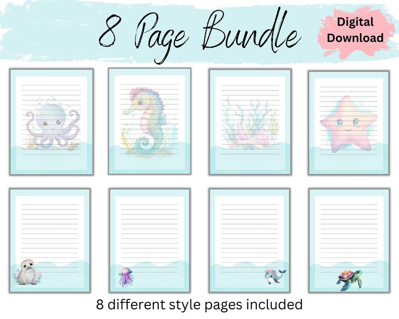 Digital Ocean Stationery Printable Note Paper Download Lined - Etsy
