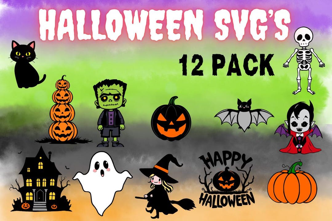 Cute Spooky Halloween Characters SVG Cutting File - Etsy