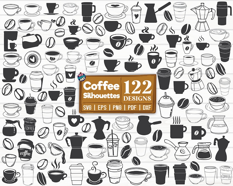 122 Coffee Silhouettes SVG Bundle Silhouette Cut File - Etsy