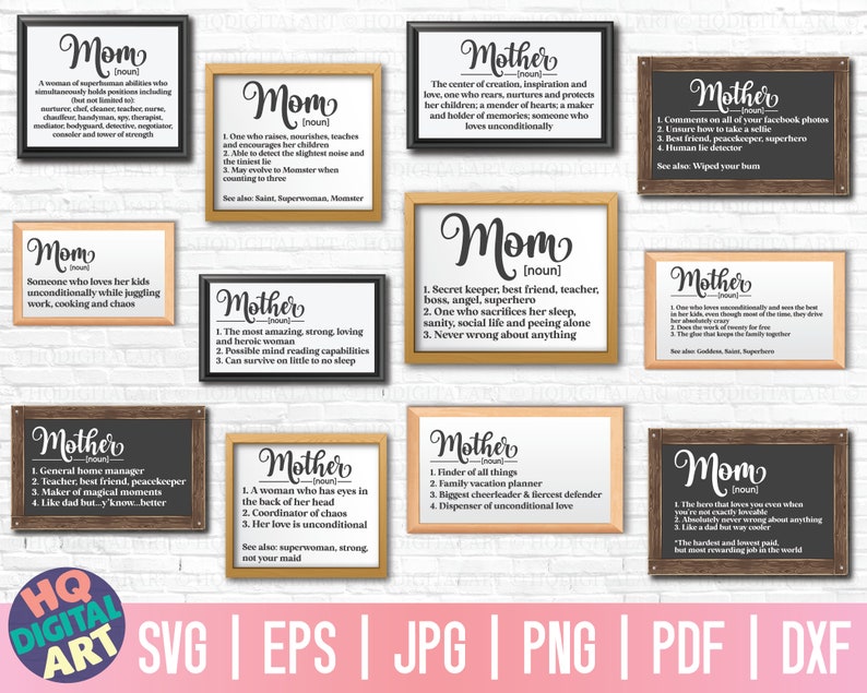 Funny Mom Definitions SVG Bundle / Mom Dictionary Sign SVG / Mother's ...