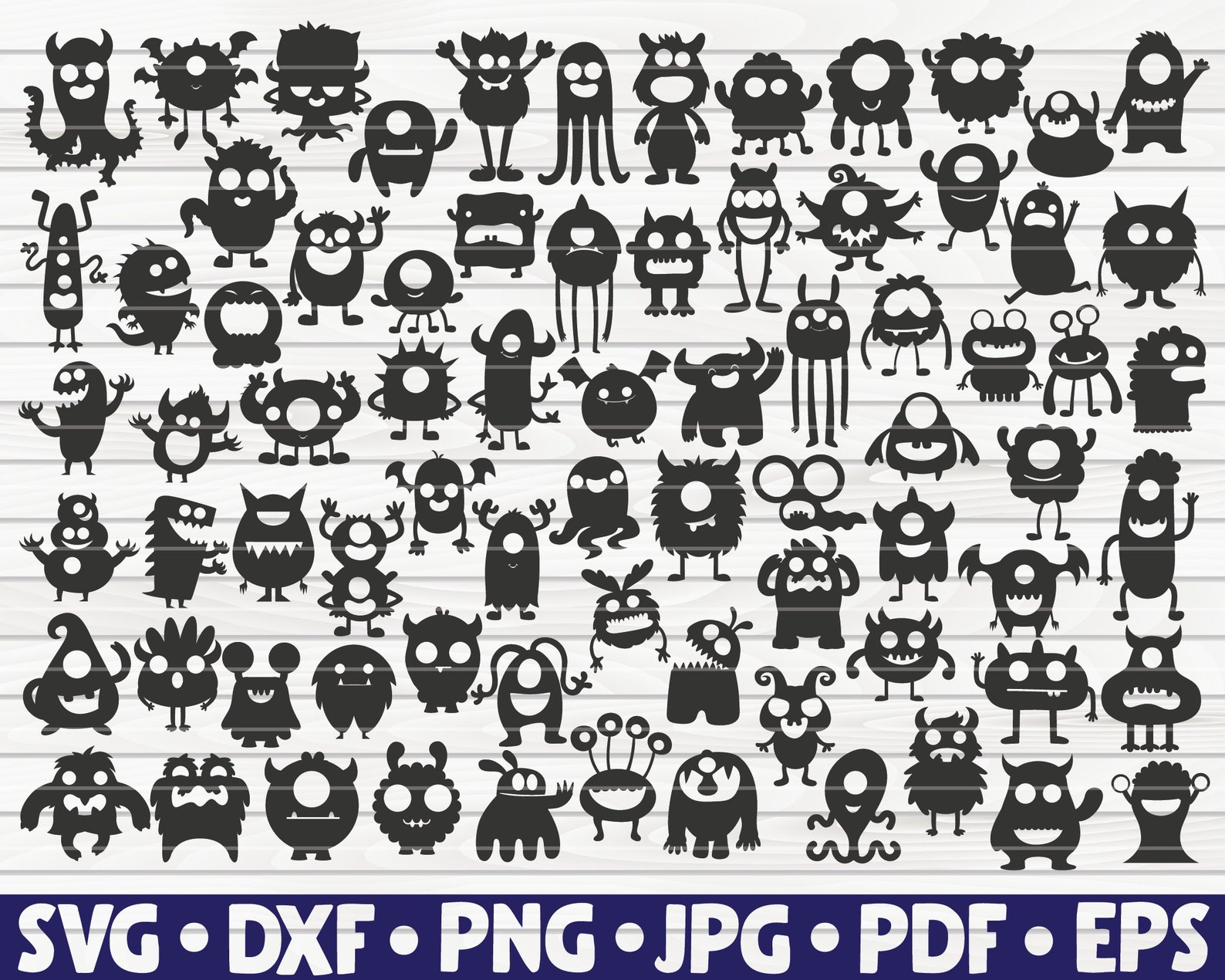 76 Mini Monsters Silhouettes / Cut File / Cliparts / Printable ...