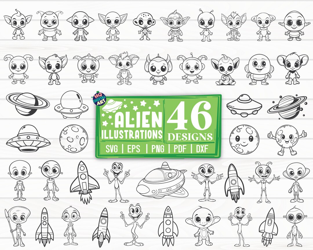 Alien Illustrations SVG Bundle / Alien SVG / Cut File / Cliparts ...