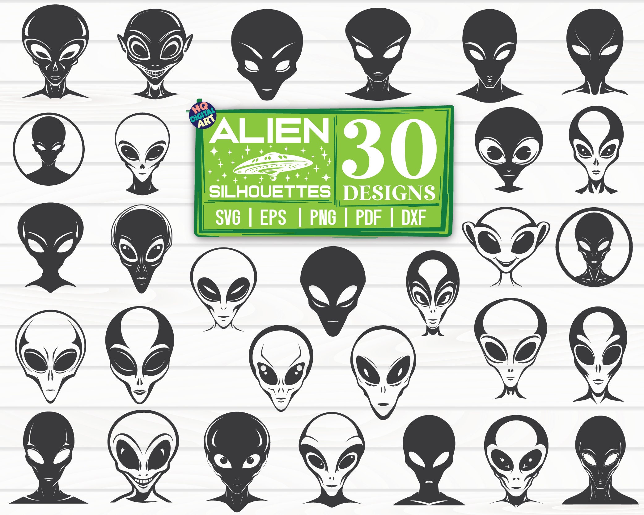 Alien Heads Silhouettes SVG Bundle / Alien SVG / Cut File / Cliparts ...