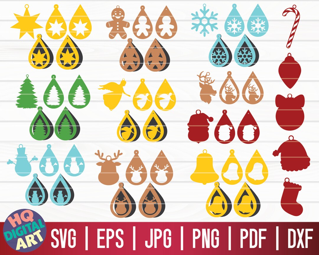 51 Christmas Earrings SVG Bundle / Holiday Earrings SVG / Teardrop ...
