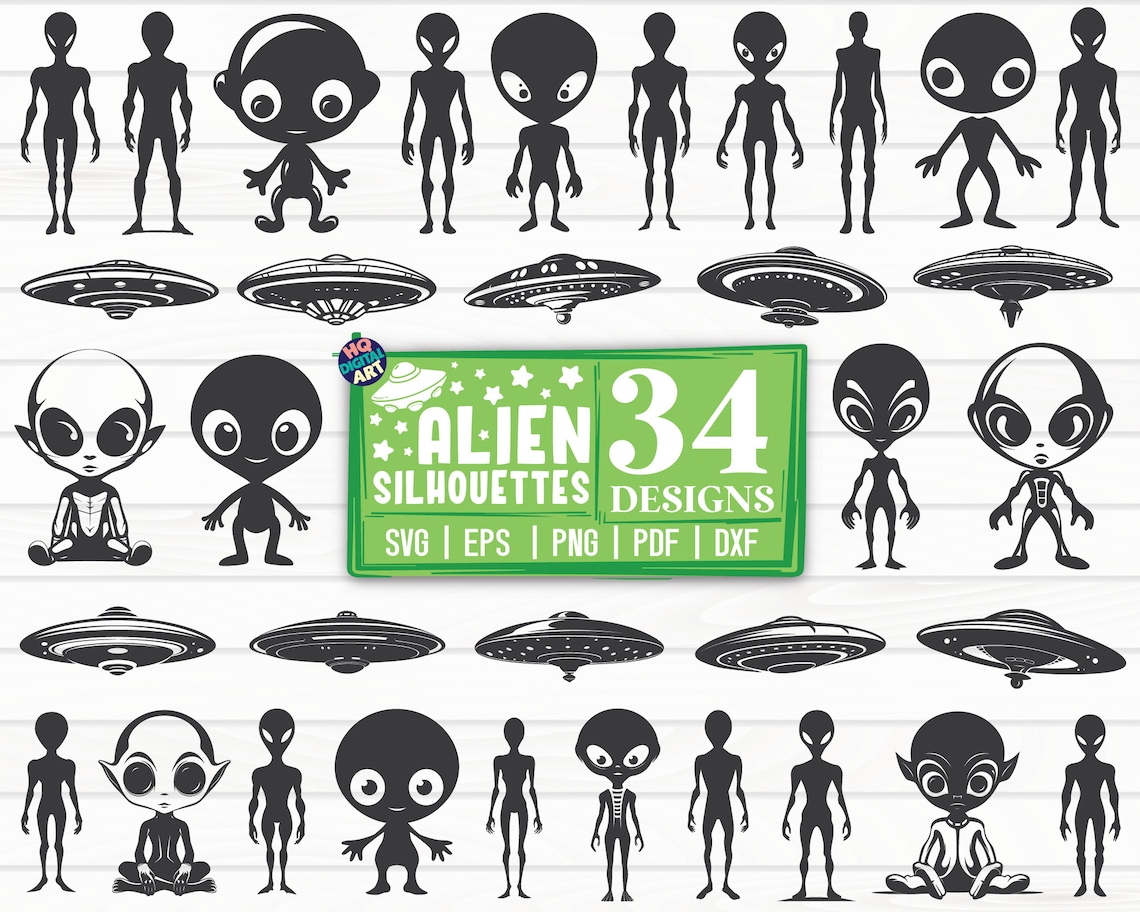 Alien Silhouettes SVG Bundle / Alien SVG / Cut File / Cliparts ...