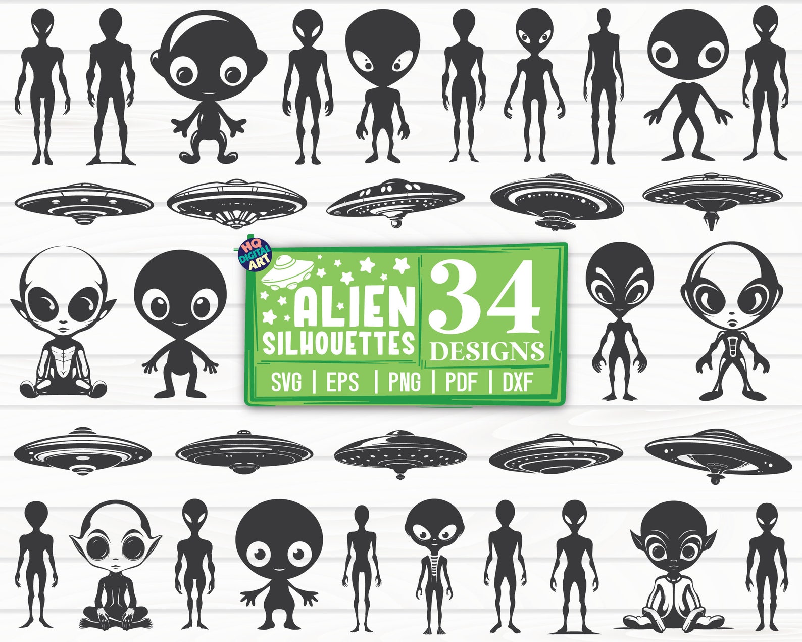 Alien Silhouettes SVG Bundle / Alien SVG / Cut File / Cliparts ...