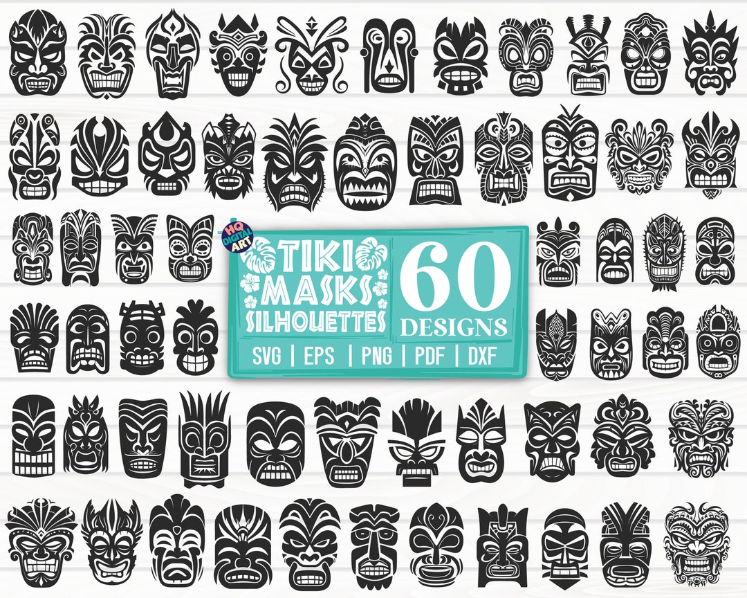 60 Tiki Masks Silhouettes SVG Bundle / Cut File / Clipart / Printable ...
