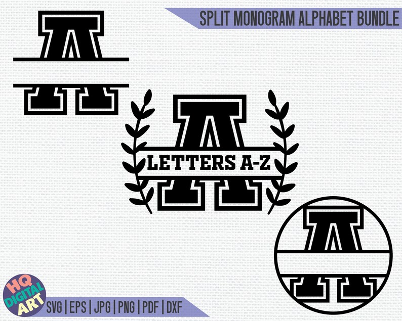 Varsity Split Monogram Alphabet Bundle SVG Split Monogram - Etsy