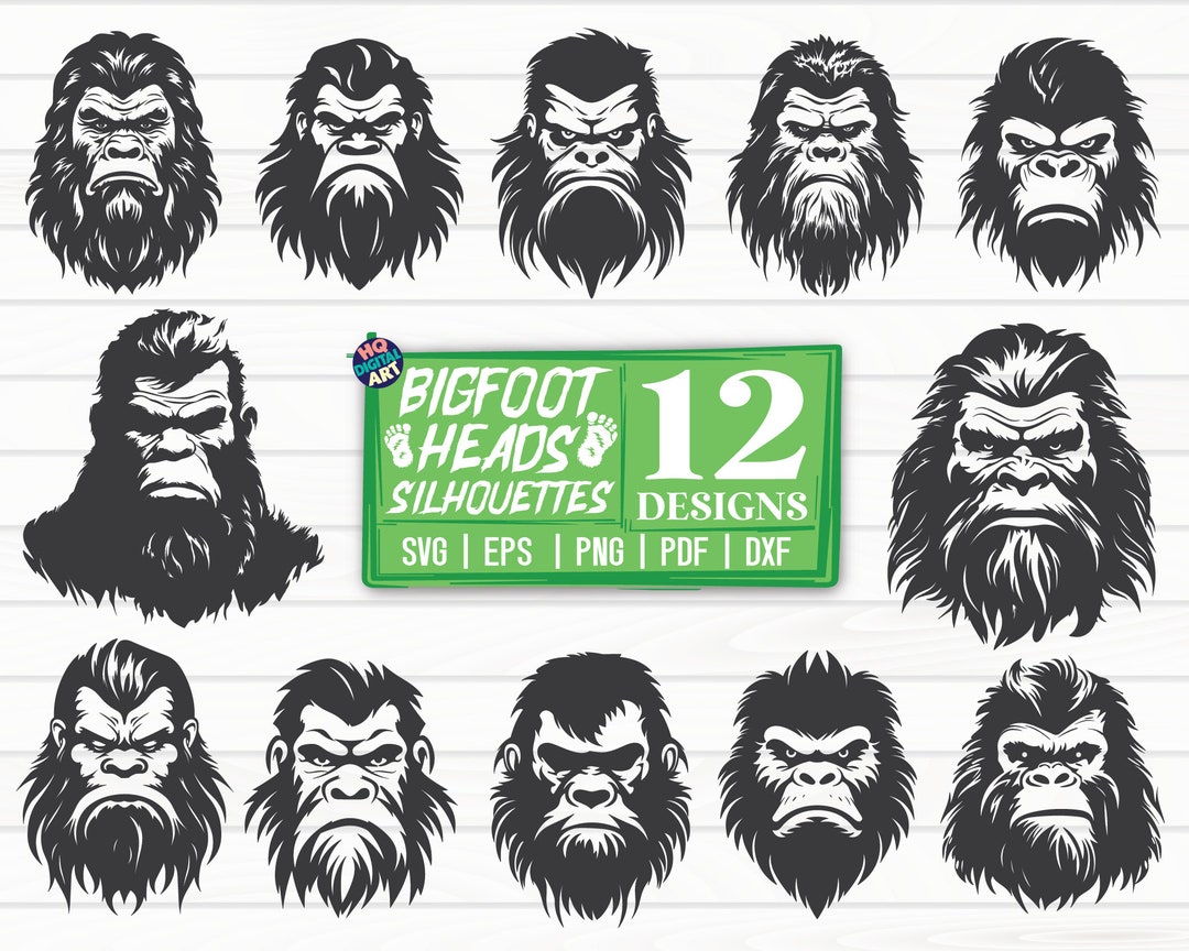 12 Bigfoot Faces Silhouettes SVG Bundle / Cut File / Clipart ...