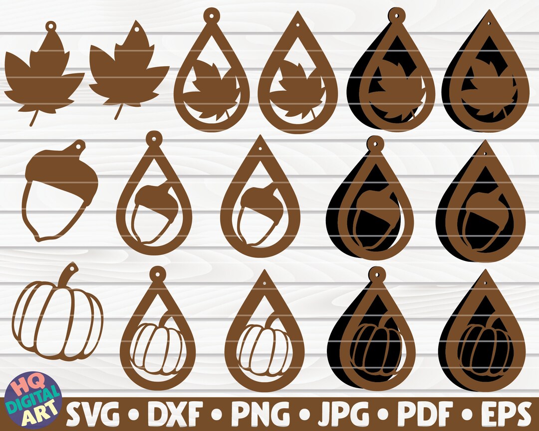 16 Fall Themed Earrings SVG Bundle / Teardrop Earrings / Vector Jewelry ...
