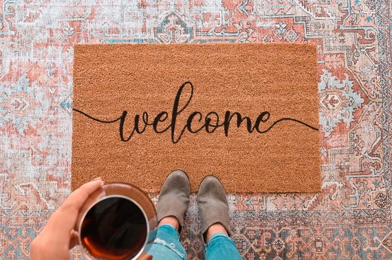 Welcome Cursive Script Door Mat Welcome Doormat Front Porch - Etsy