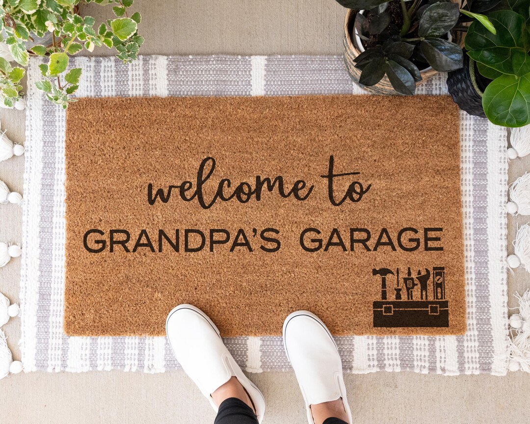 Welcome to Grandpa's Garage Doormat, Gift for Grandfather, Father's Day ...