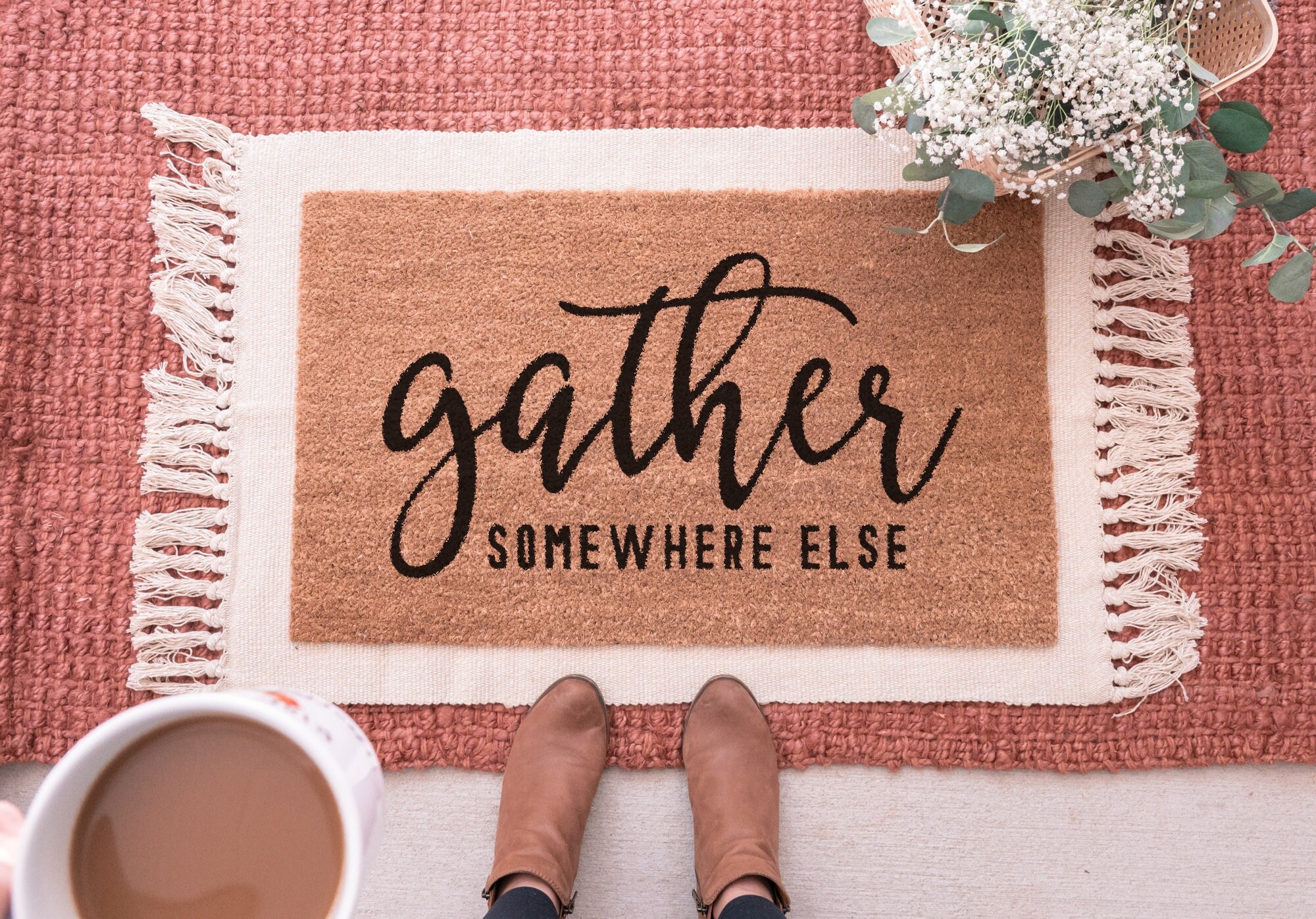 Gather Somewhere Else Doormat Fall Doormat Funny Doormat | Etsy