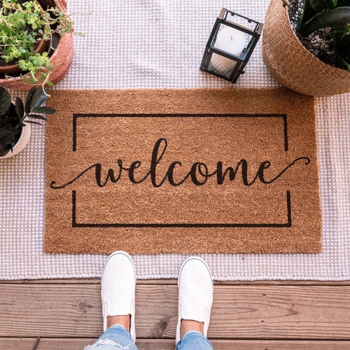 Welcome Cursive Script Door Mat Welcome Doormat Front Porch - Etsy