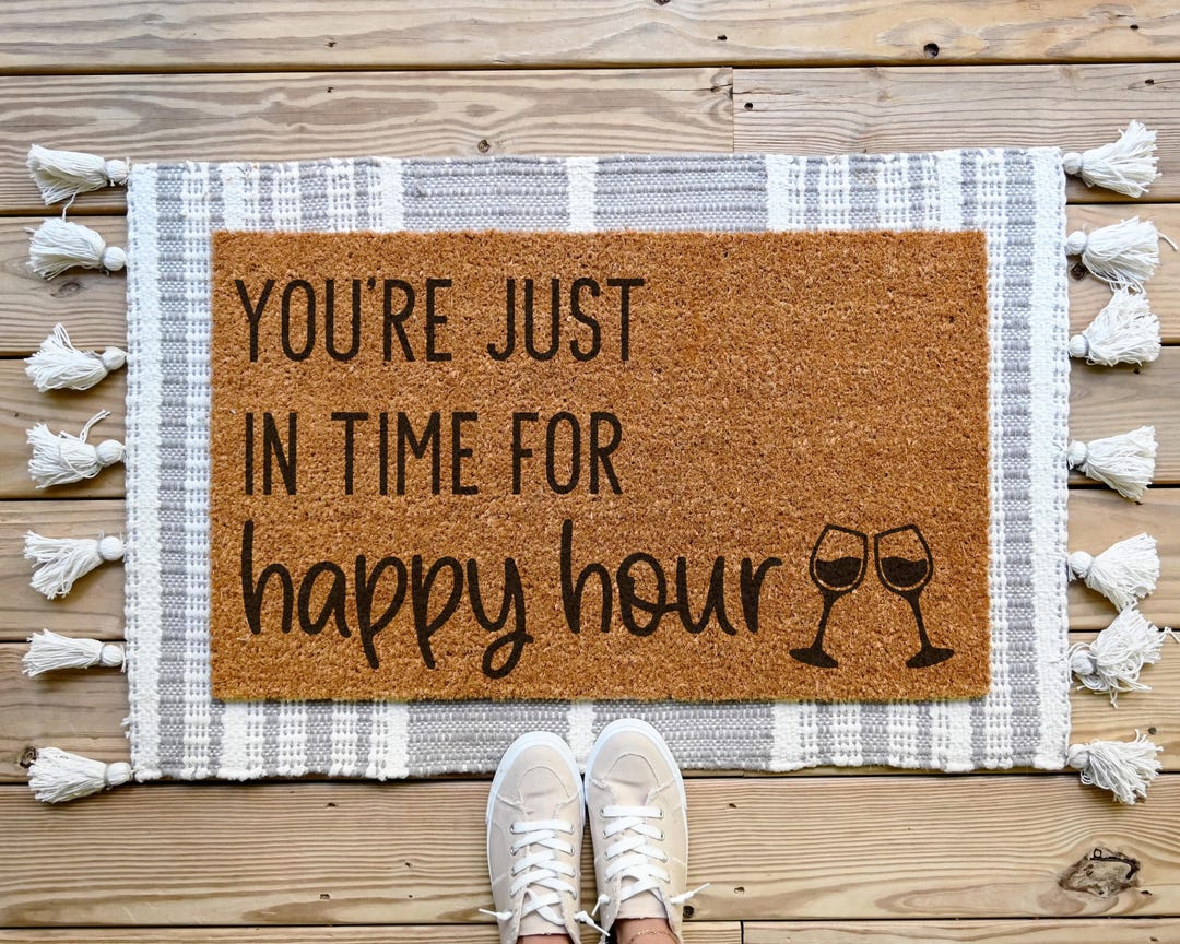 Funny Happy Hour Coir Doormat: Welcome Mat for Cocktail Lovers - Etsy