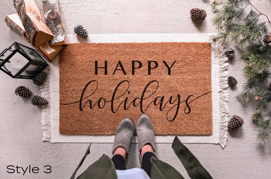 Happy Holidays Doormat Holiday Doormat Merry Christmas - Etsy
