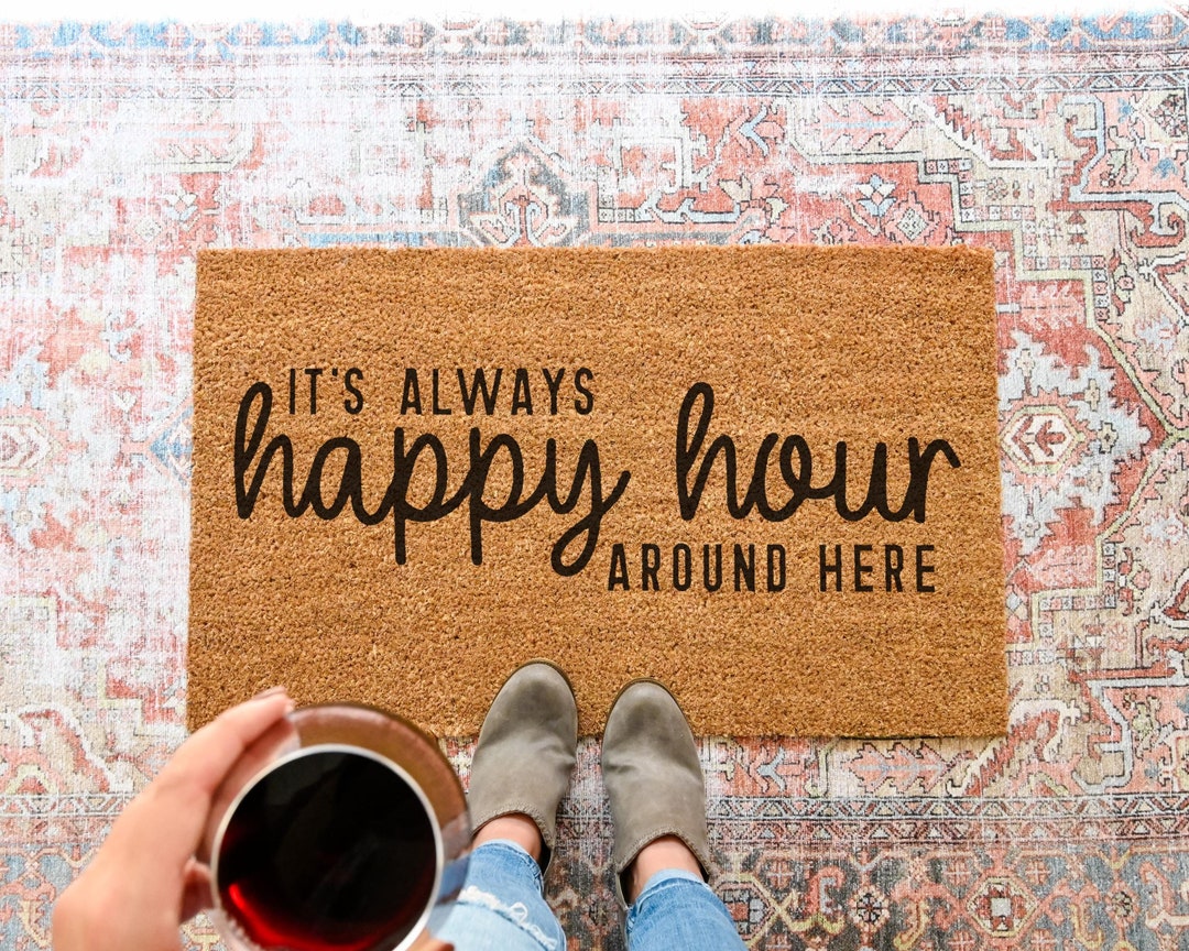 Happy Hour Doormat, Funny Doormat, Funny Welcome Mat, Funny Door Mat ...