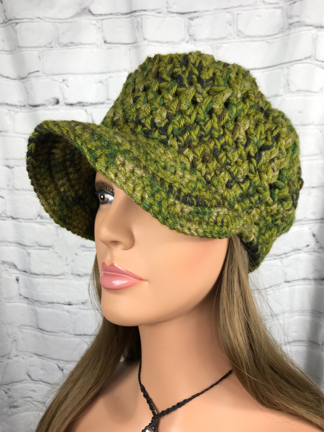 Chunky Olive Green Camouflage Cap W/brim - Etsy