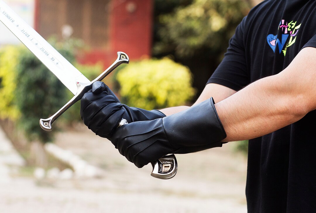 Medieval Leather Gauntlet Cosplay Gloves With Long Arm Cuff Knight ...