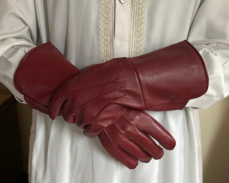 Medieval Long Arm Cuff Burgundy Leather Gauntlet Gloves - Etsy