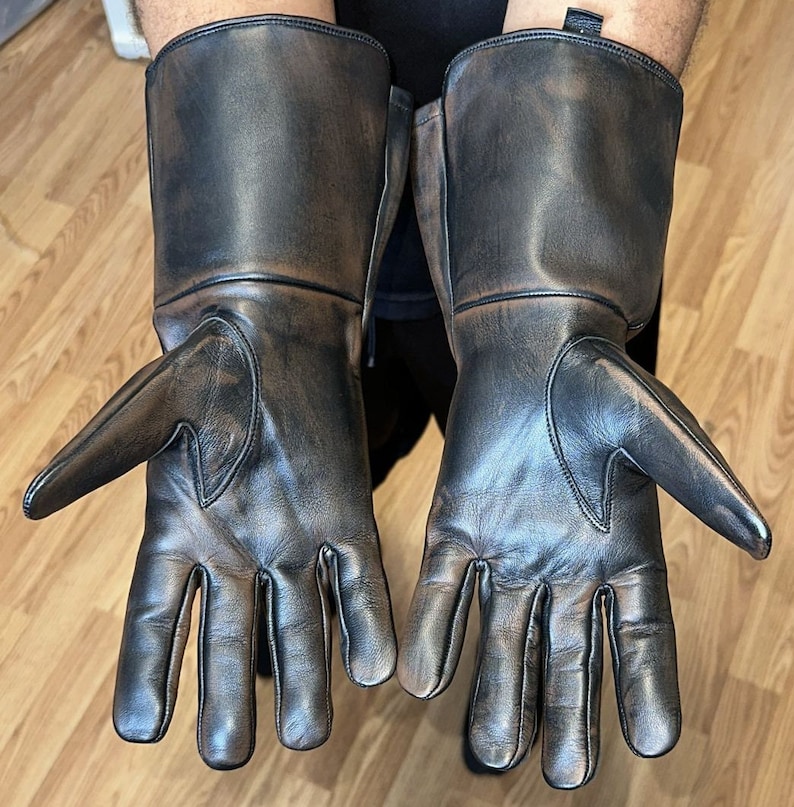 Medieval Long Arm Cuff Black Waxed Leather Gauntlet Gloves - Etsy