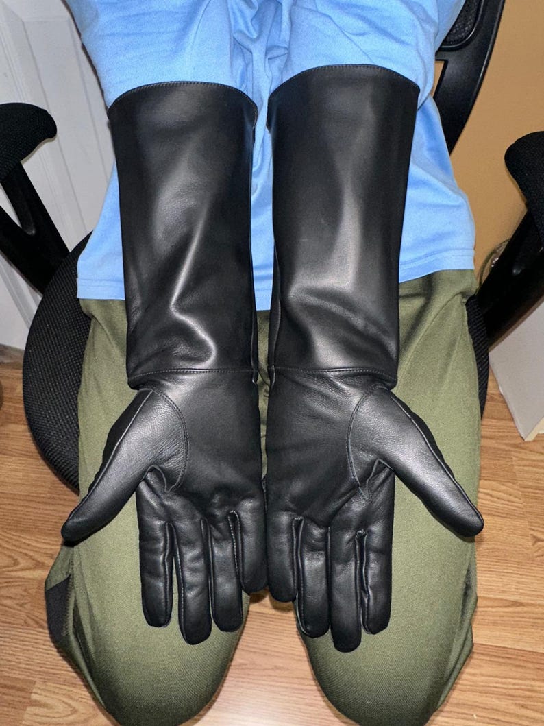 Medieval 7" Long Arm Cuff Black Leather Gauntlet Gloves - Etsy