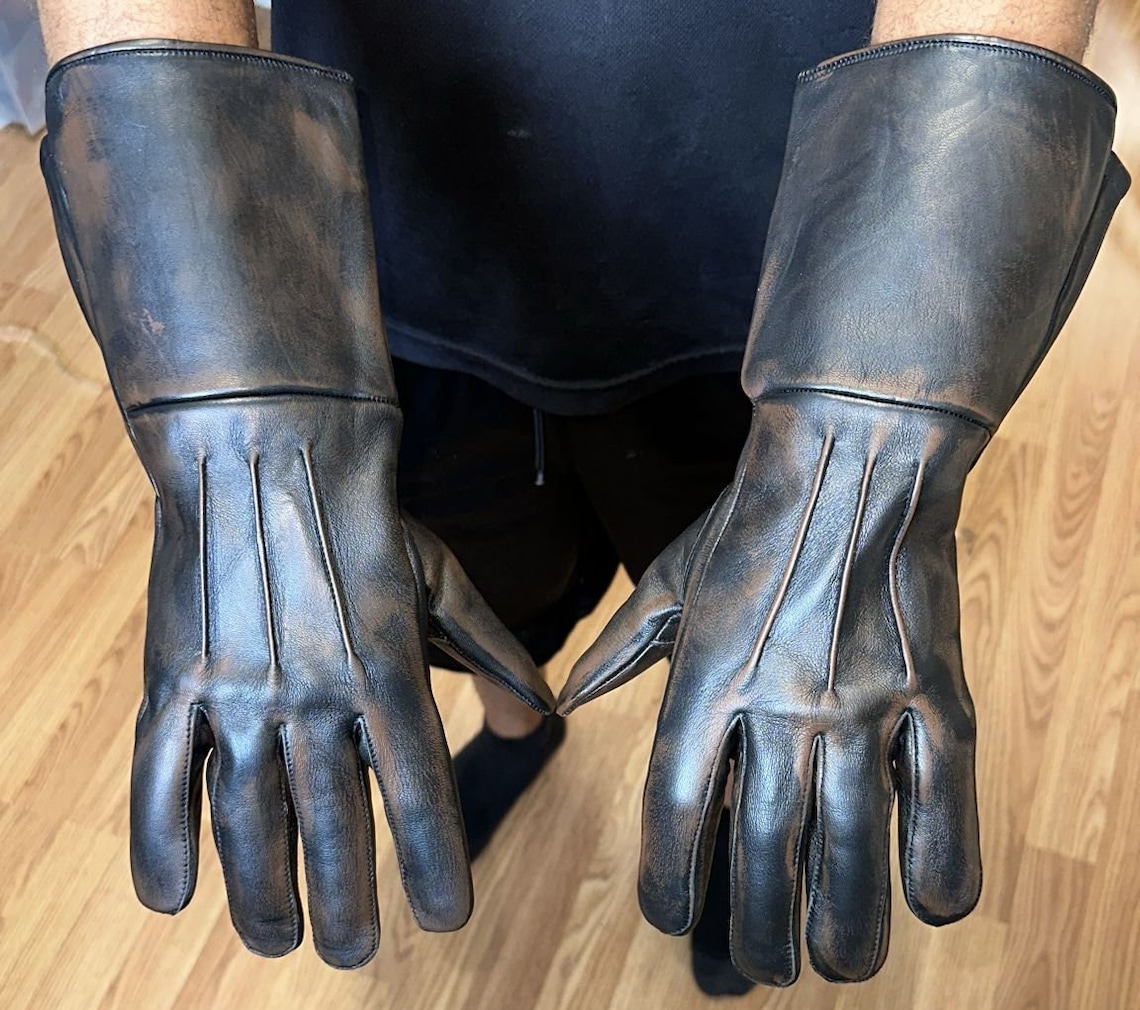 Medieval Long Arm Cuff Black Waxed Leather Gauntlet Gloves - Etsy