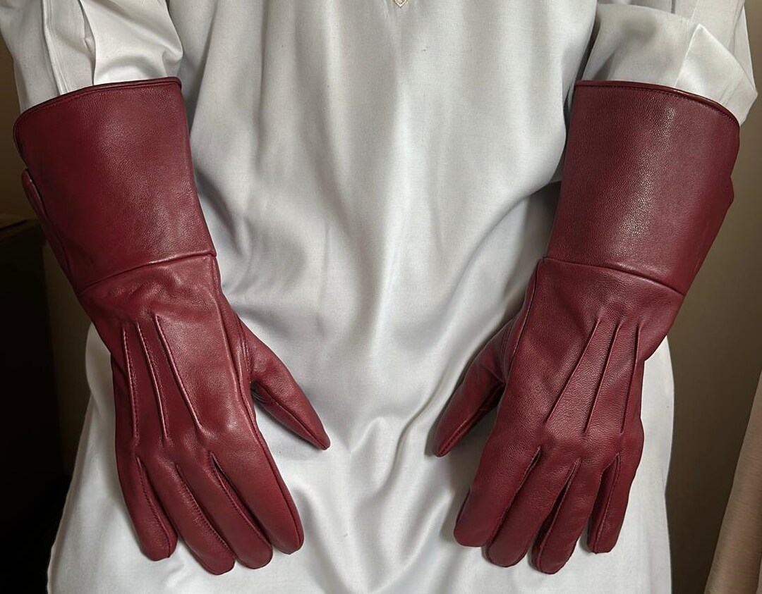 Medieval Long Arm Cuff Burgundy Leather Gauntlet Gloves - Etsy