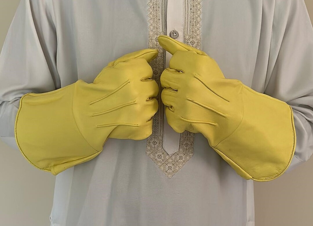 Medieval Long Arm Cuff Yellow Leather Gauntlet Gloves - - Etsy