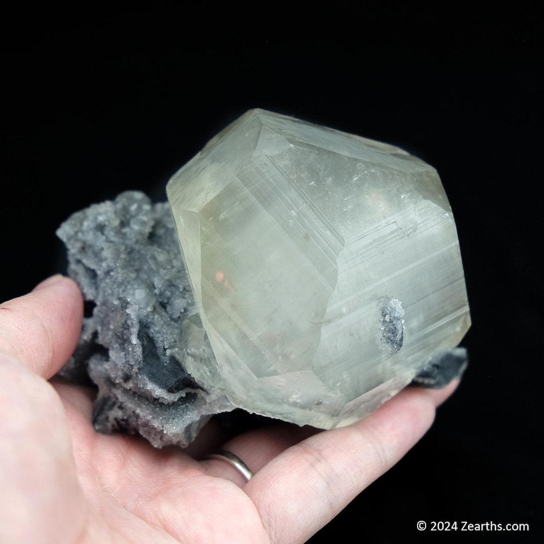 Large Lustrous Gemmy Calcite Crystal on Quartz Matrix From Longyan ...