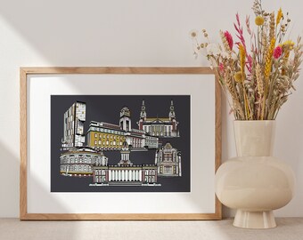 Leeds Skyline Cityscape Landmarks Art Print - Etsy