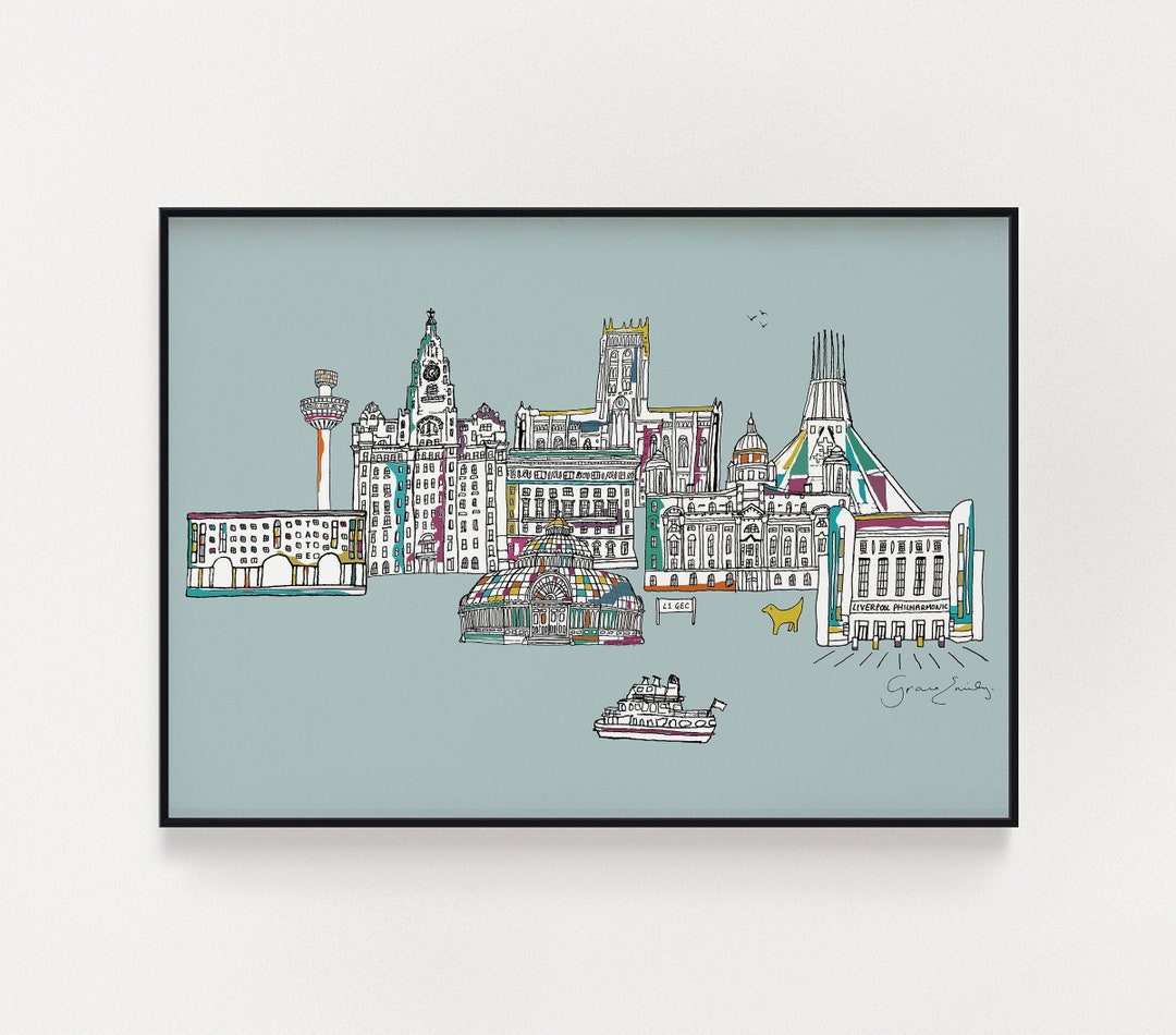Liverpool Landmarks Art Print Blue - Liverpool Art Print - Etsy