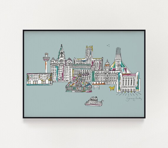 Liverpool Landmarks Art Print Blue Liverpool Art Print - Etsy