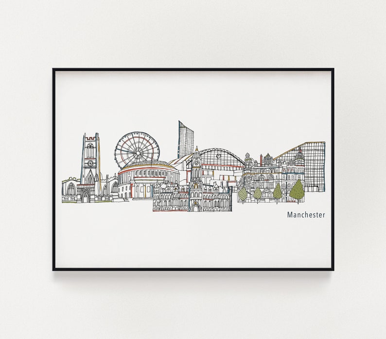 Manchester Skyline Art Print White - Etsy UK