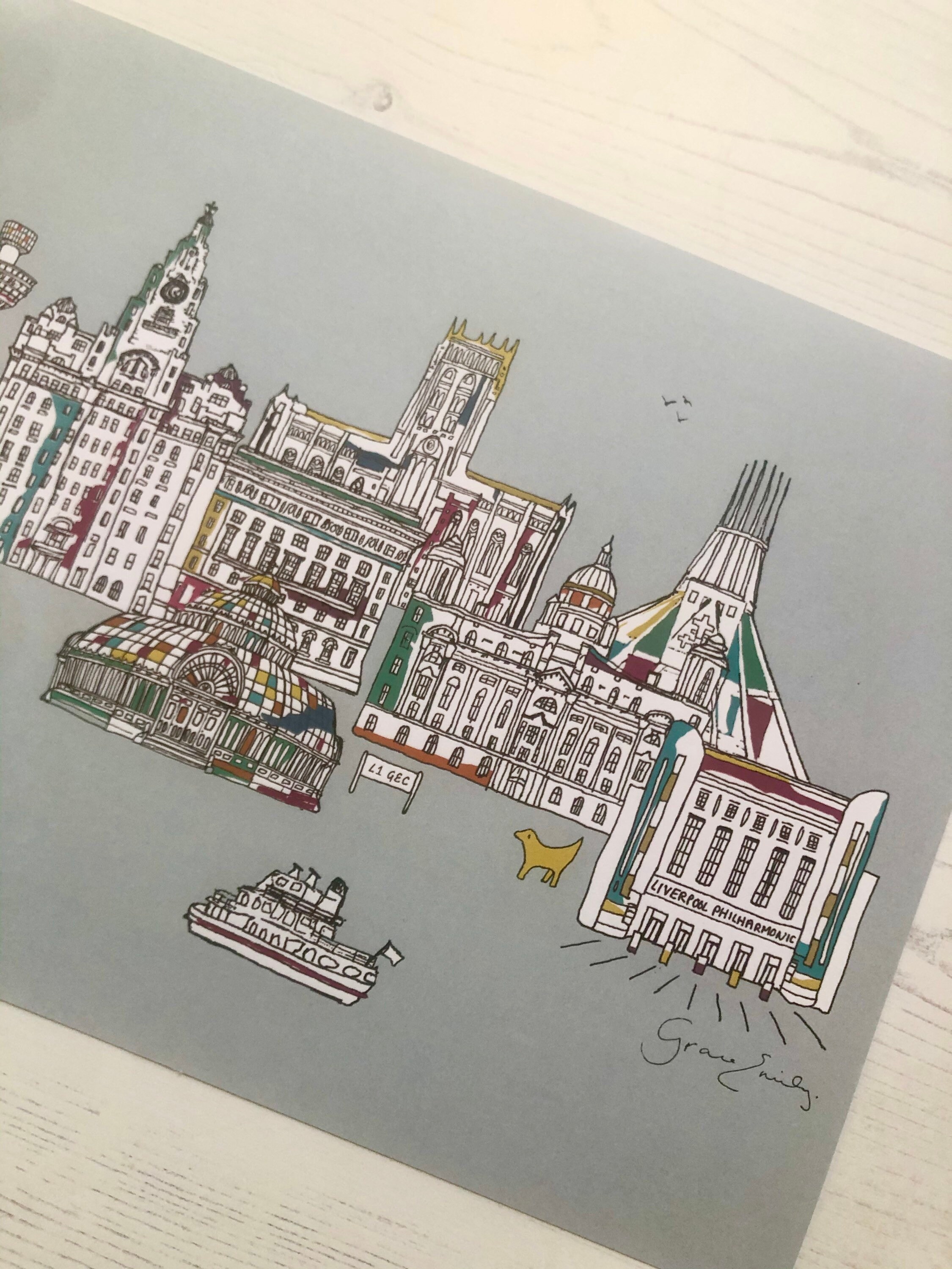 Liverpool Landmarks Art Print Blue Liverpool Art Print - Etsy UK