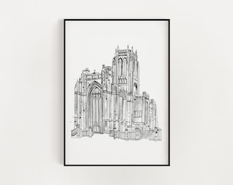 Reportage Style Drawing of the Anglican Cathedral in Liverpool - Etsy