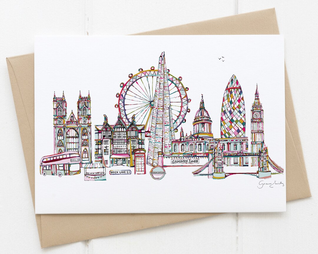 London Landmarks Skyline Card - Etsy