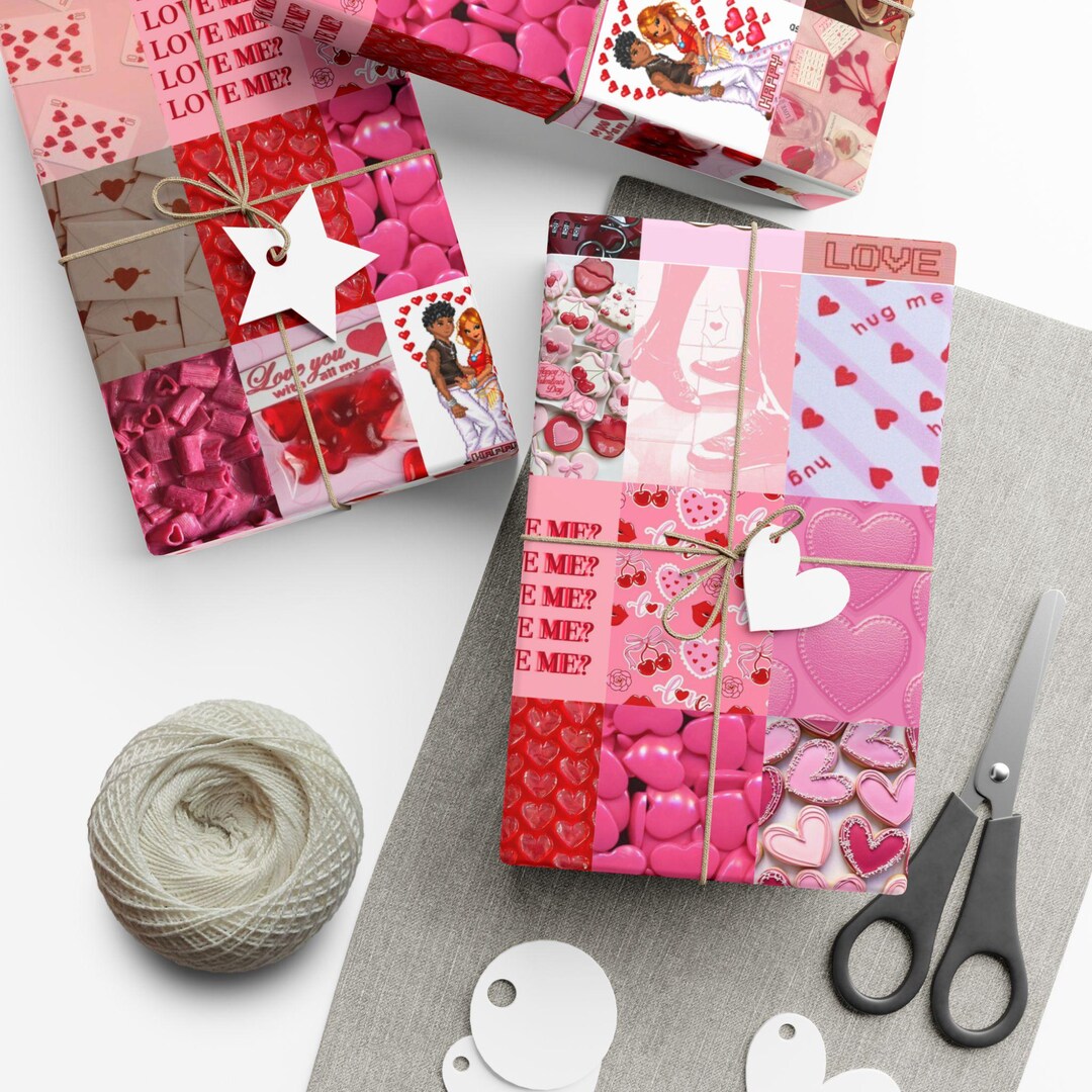 Pink Collage Aesthetic Valentines Gift Wrap Paper Roll | Wrapping Paper ...